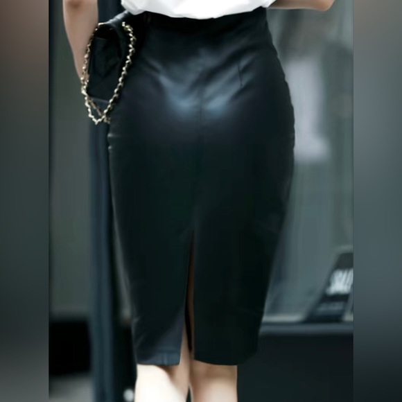 LuxFashionGalleria | Skirts | The Black Leather Double Split Skirt ...